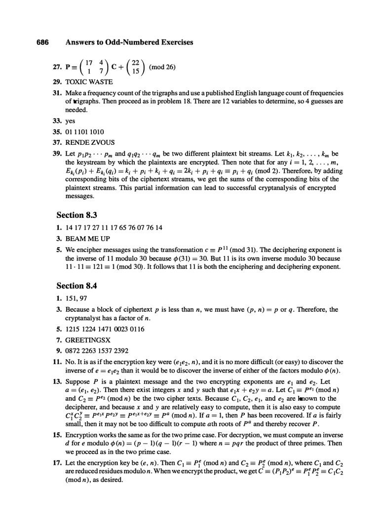 Cryptography Exercise Solutions | PDF | Cryptanalysis | Computer Security