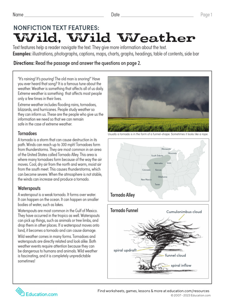 nonfiction-text-features-wild-wild-weather | PDF | Tornadoes | Weather