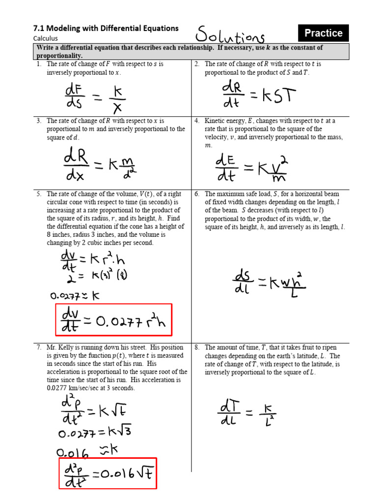 Differential Equations Modeling Guide | PDF | Derivative | Volume