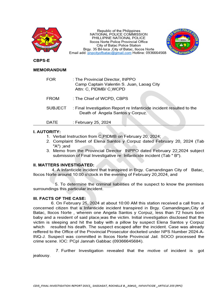 Final Investigation Report: Infanticide Case | PDF | Crimes | Crime ...