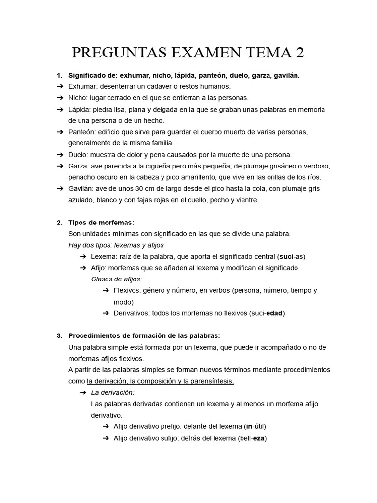 Preguntas Examen Tema 2 | Descargar gratis PDF | Lingüística | Gramática