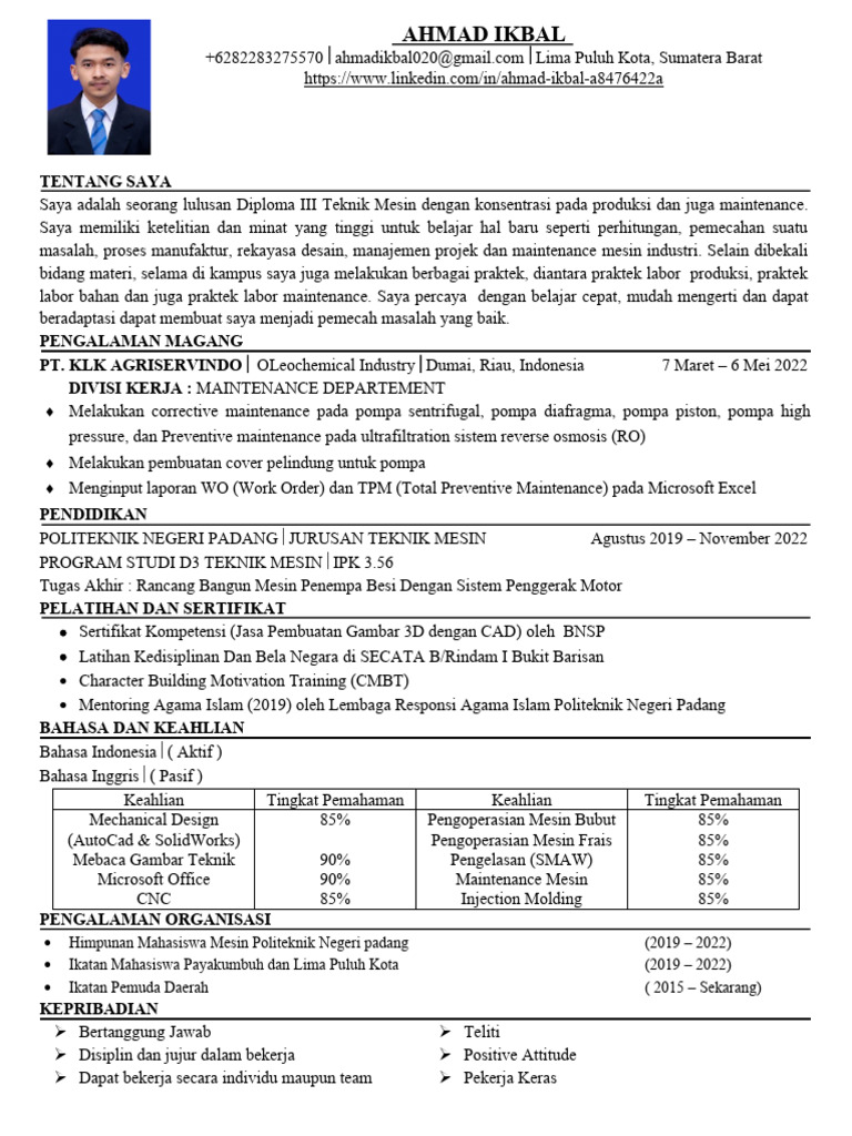 Ahmad Ikbal (CV Ats) + Foto | PDF | Teknologi & Rekayasa
