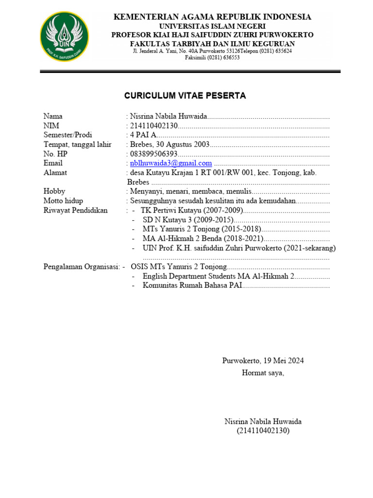 CV KKN Nisrin | PDF