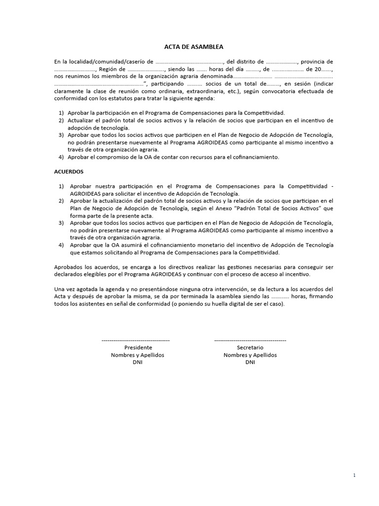 Anexo2 Modelo de Acta de Asamblea de La Oa | PDF