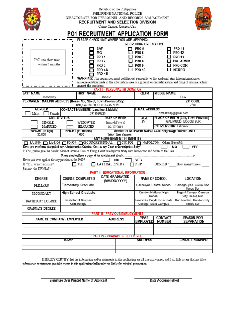 PO1 Recruitment Application Form: Recruitment and Selection Division ...