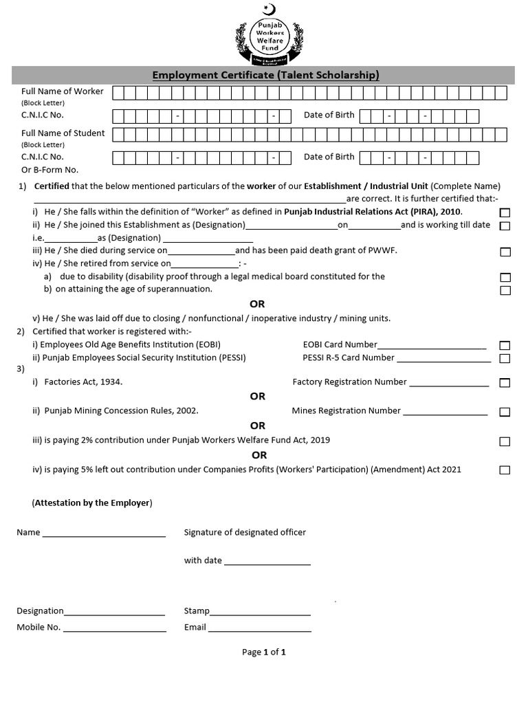 PWWF-TS-Certificate From Head of Administration of Employer | PDF ...