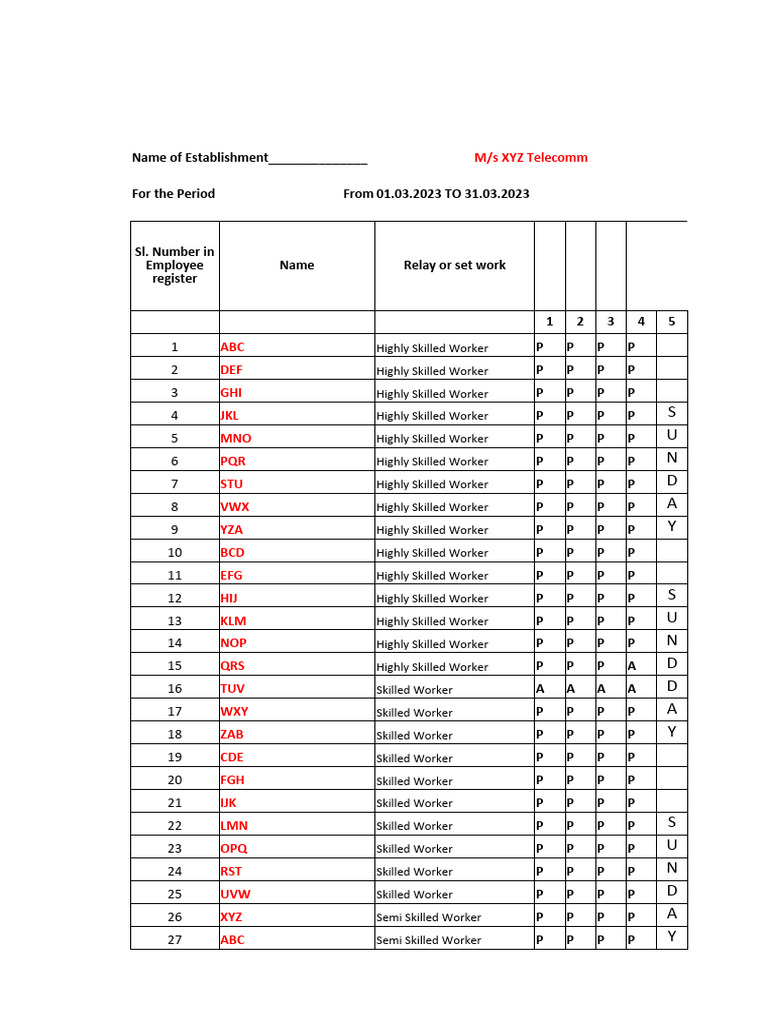 Attendance Register | PDF