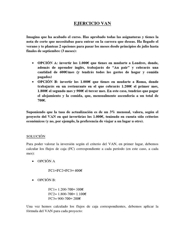 Ejercicio VAN | PDF | Dinero | Economias