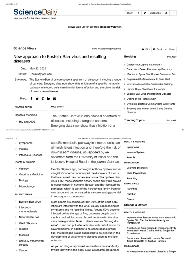 New Approach To Epstein-Barr Virus and Resulting Diseases ...