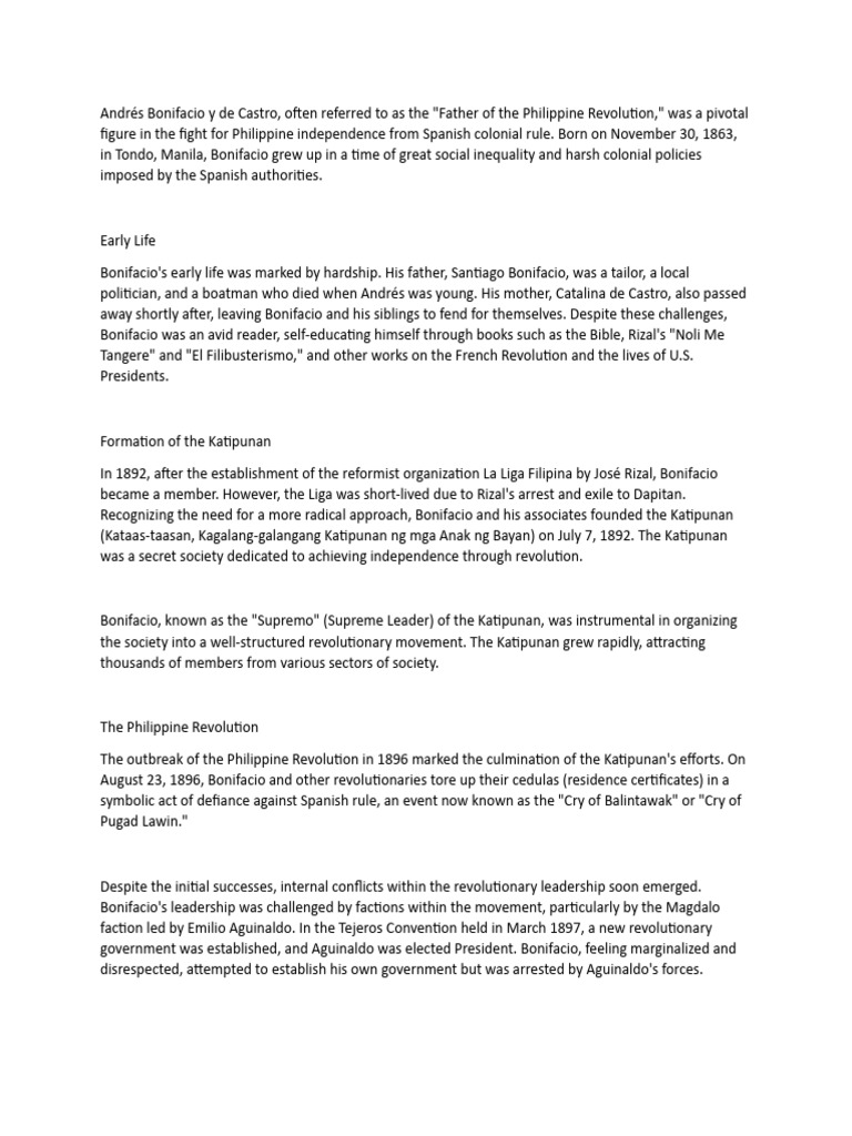 Andrés Bonifacio: Philippine Revolution Leader | PDF | Philippines ...