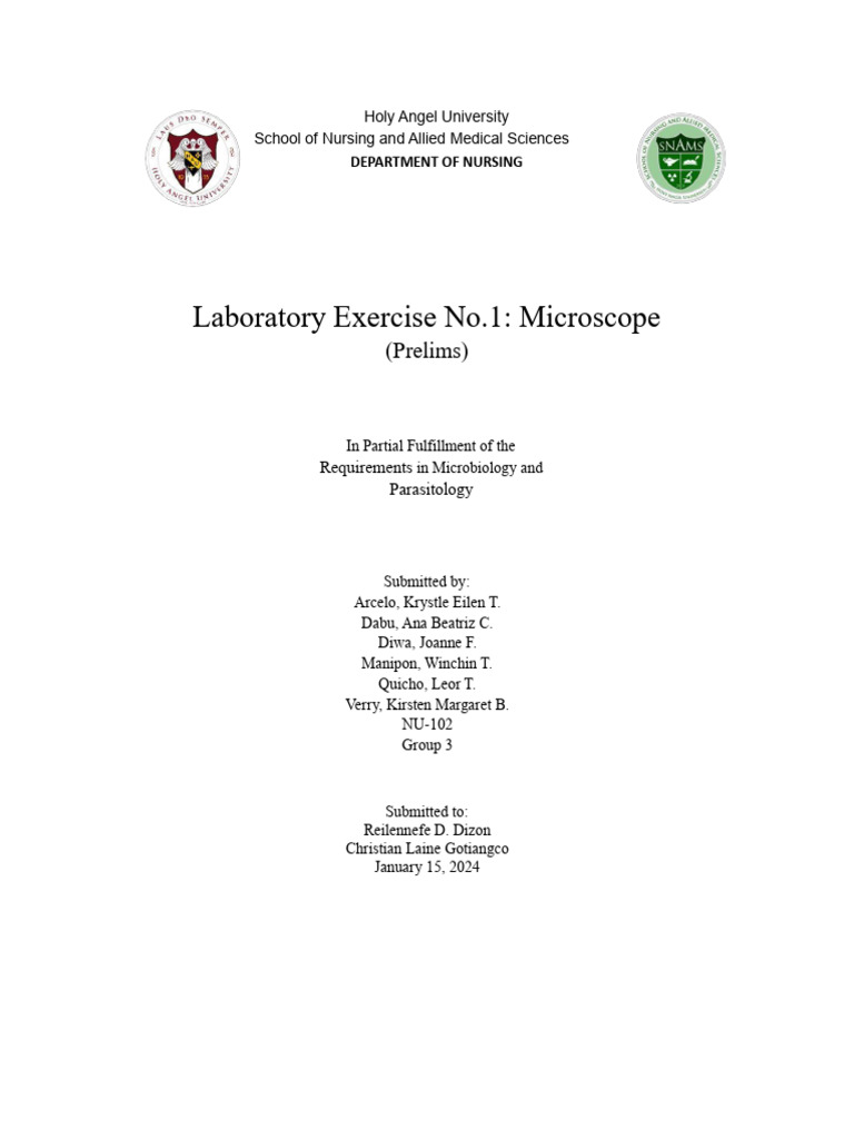 Laboratory Exercise No.1 - Microscope | PDF | Microscope | Microscopy