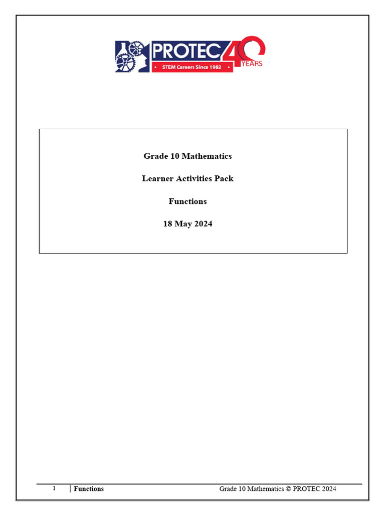 WK 15 - Grade 10 Mathematics - Functions - 18 May 2023 | PDF ...