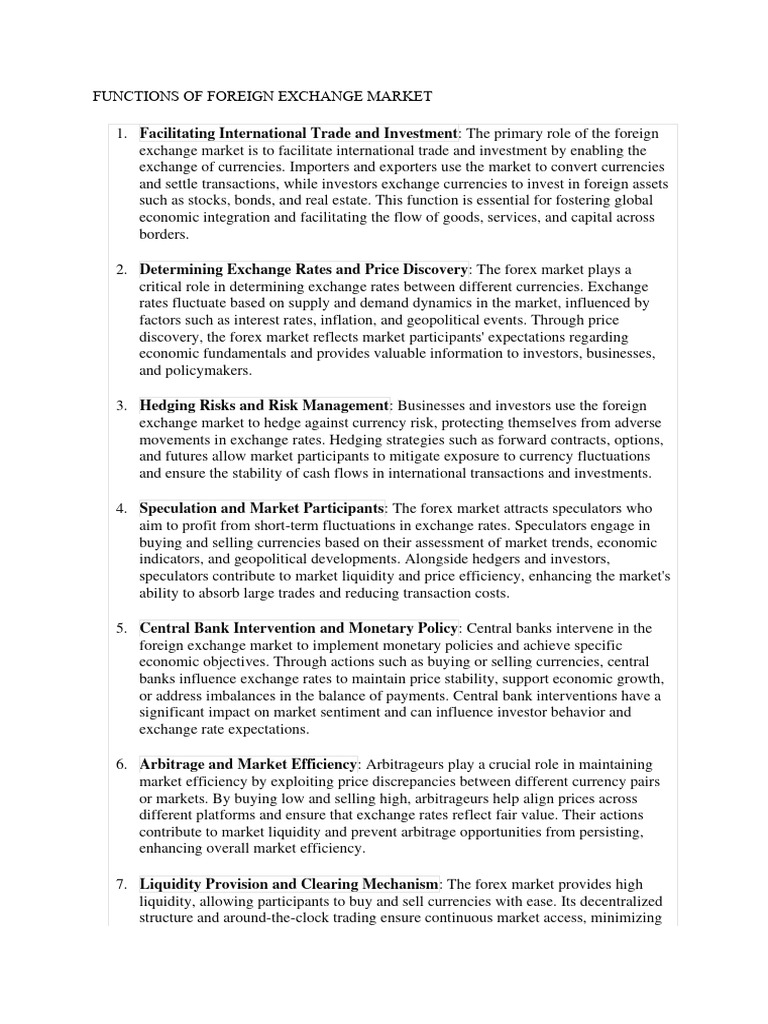 Key Functions of the Forex Market | PDF | Financial Risk | Hedge (Finance)