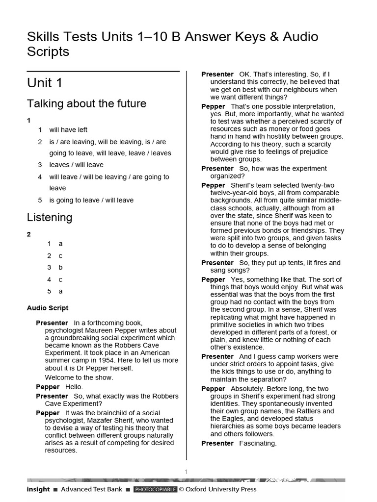 Skills Tests Units 1-10B Answer Keys + Audio Scripts | PDF | Memory ...