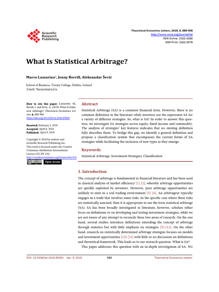 What Is Statistical Arbitrage | PDF | Arbitrage | Swap (Finance)