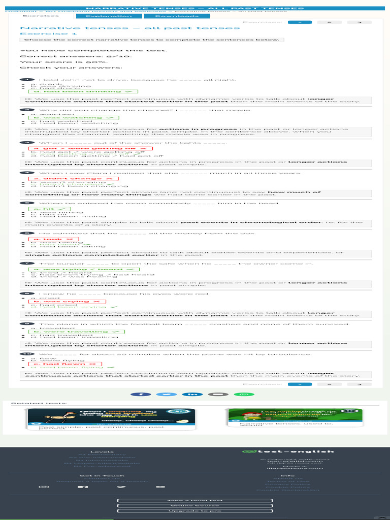 Narrative Tenses - All Past Tenses - Test-English | PDF | Grammatical ...