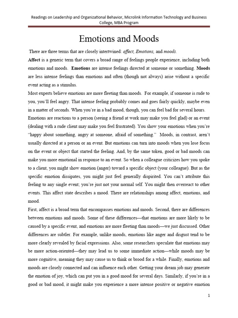 Emotions and Moods | PDF | Emotions | Mental Health