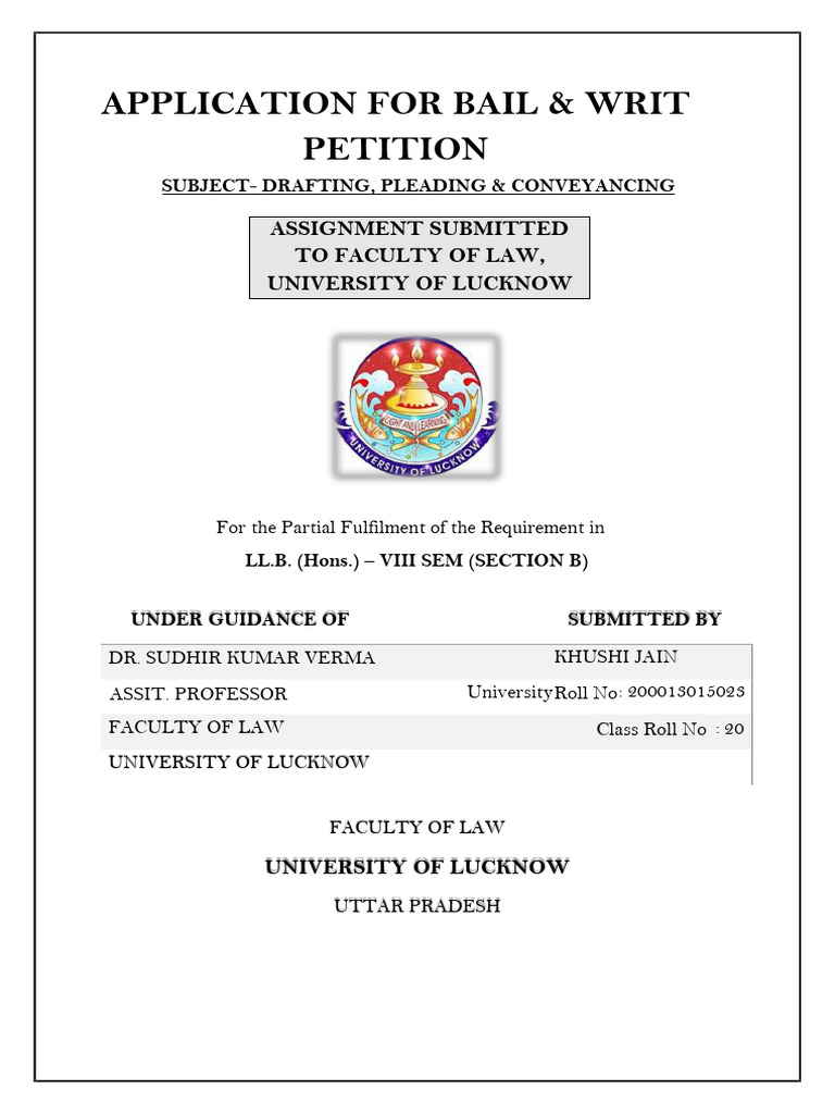 KHUSHI draft assignment | PDF | Bail | Habeas Corpus