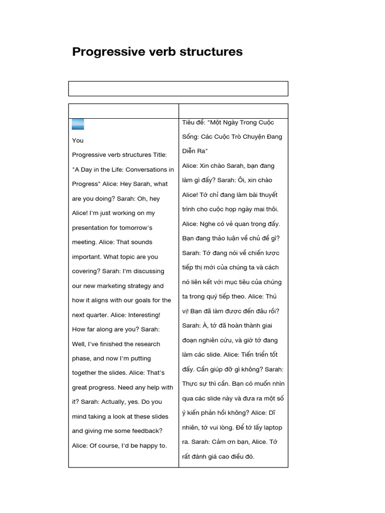 Progressive Verb Structures - New | PDF