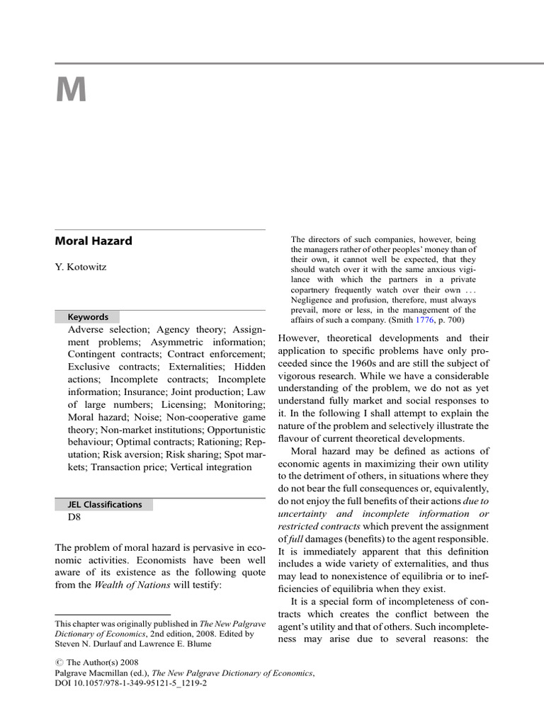 Moral Hazard | PDF | Moral Hazard | Risk