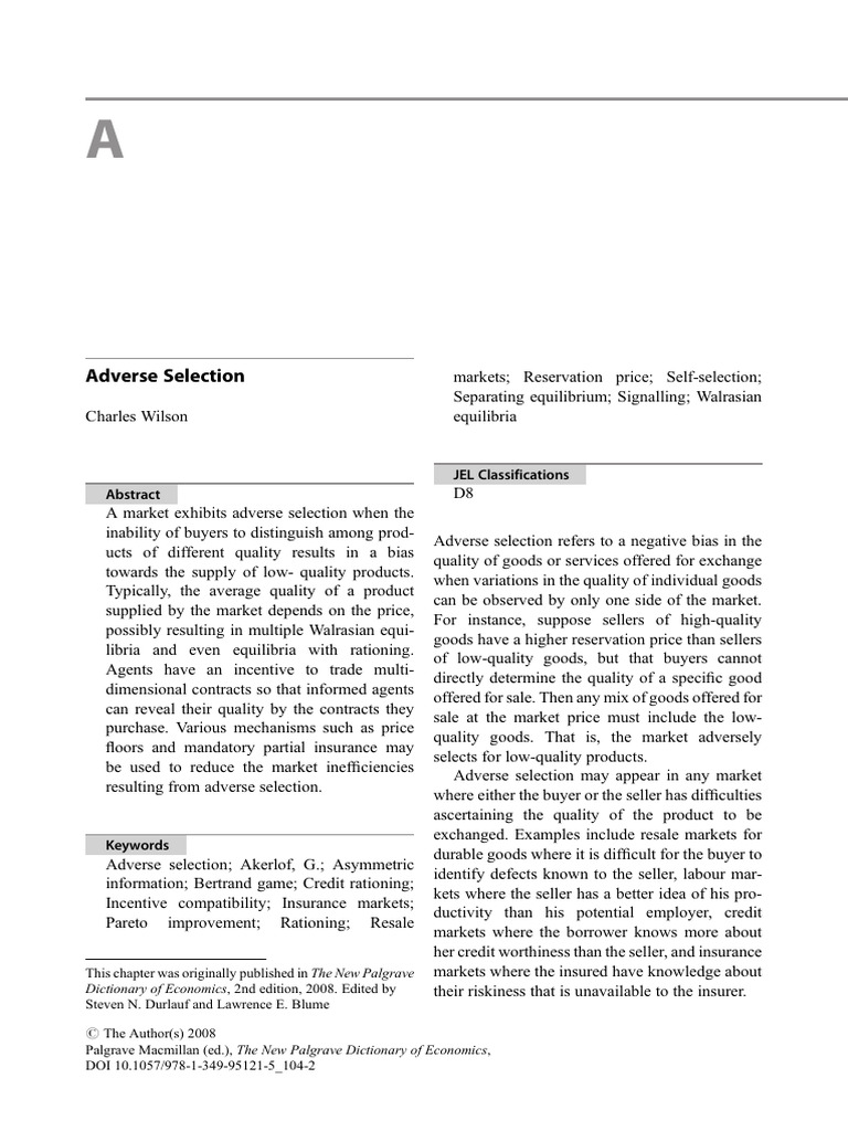 Adverse Selection | PDF | Adverse Selection | Market (Economics)