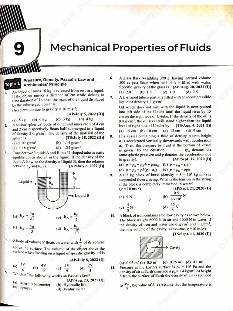 Mechanical Properties of Fluids PYQs | PDF