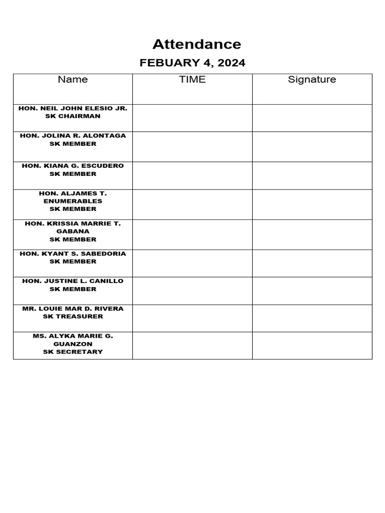 Attendance Sheet SK | PDF