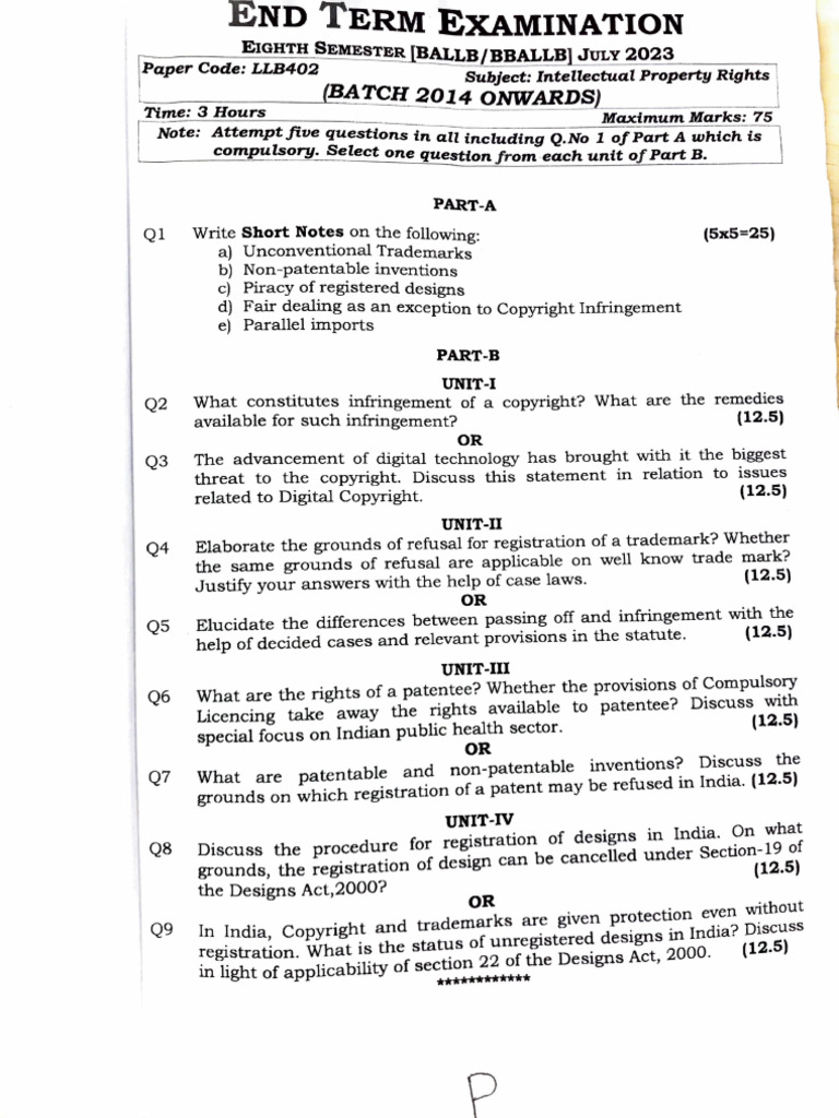 8th Sem Past Year | PDF | Copyright | Copyright Infringement