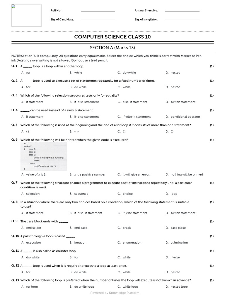 Computer 10 Pre-Board. | Download Free PDF | Control Flow | Software Development