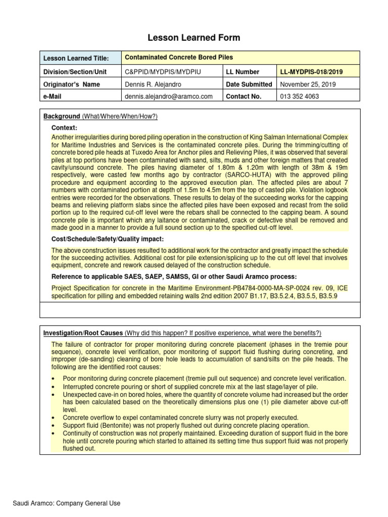 LL MYDPIS 018 Contaminated Concrete Bored Pile | PDF | Deep Foundation ...