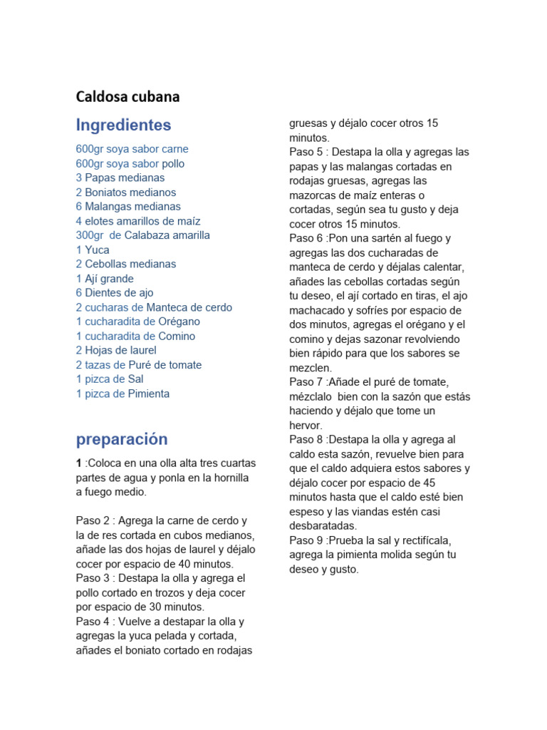 Caldosa Cubana | PDF | Cocinando | Caldo