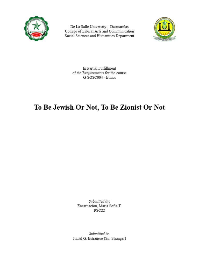 ENCARNACION ToBeJewishOrNotToBeZionistOrNot | PDF | Israeli–Palestinian ...