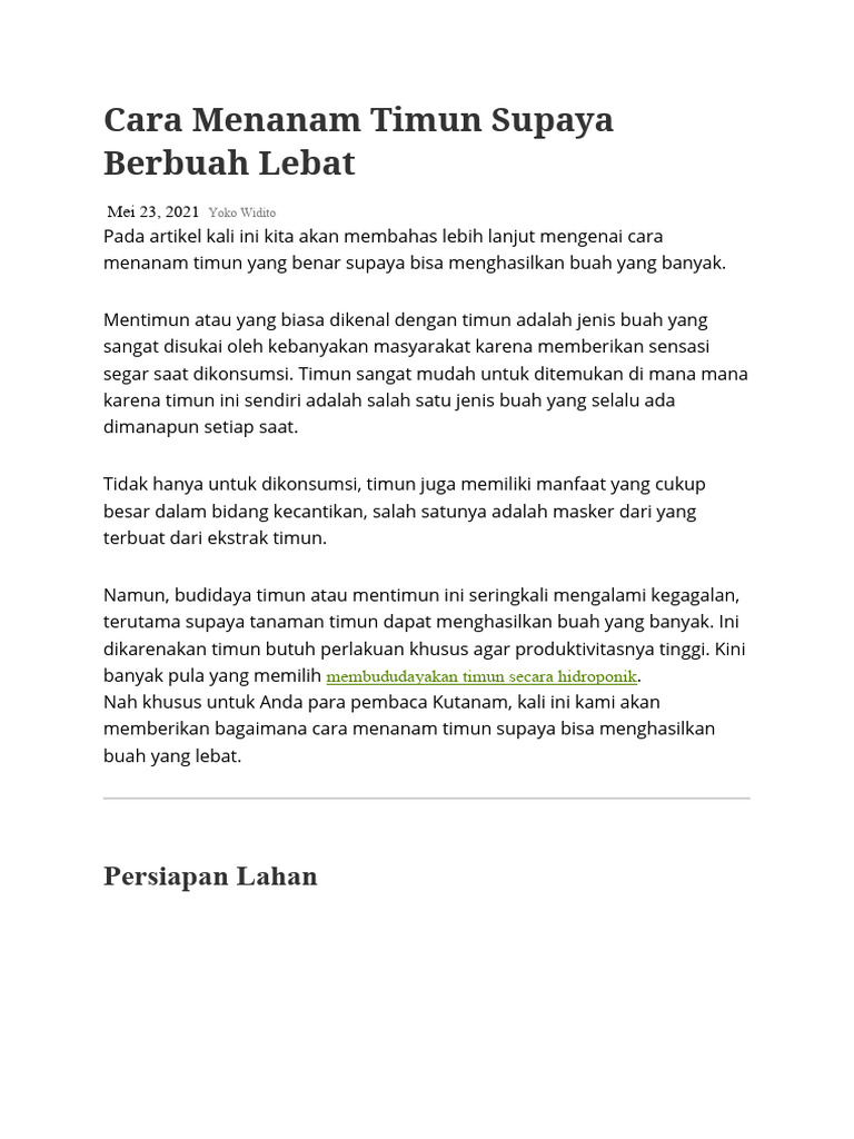 Cara Menanam Timun Supaya Berbuah Lebat | PDF Cara Menanam Timun Supaya Berbuah Lebat | PDF