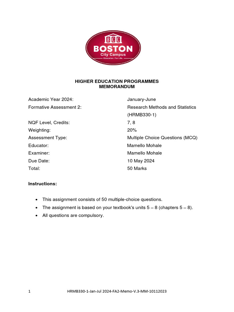 HRMB330-1-Jan-Jul 2024-FA2-Memo-V.3-MM-10112023 | PDF | Statistics ...