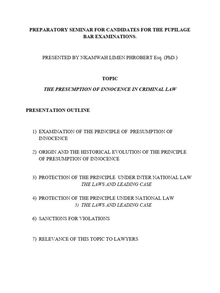 Preparatory Seminar For Candidates For The Pupilage Examinations | PDF ...