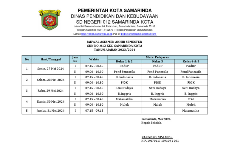 Jadwal Asesmen Akhir Semester 2024 | PDF