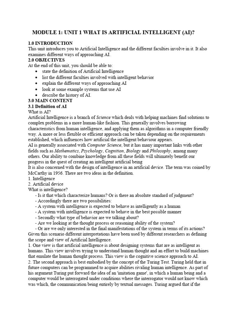 Module 1 - Unit 1 What Is Artificial Intelligent | PDF | Artificial ...
