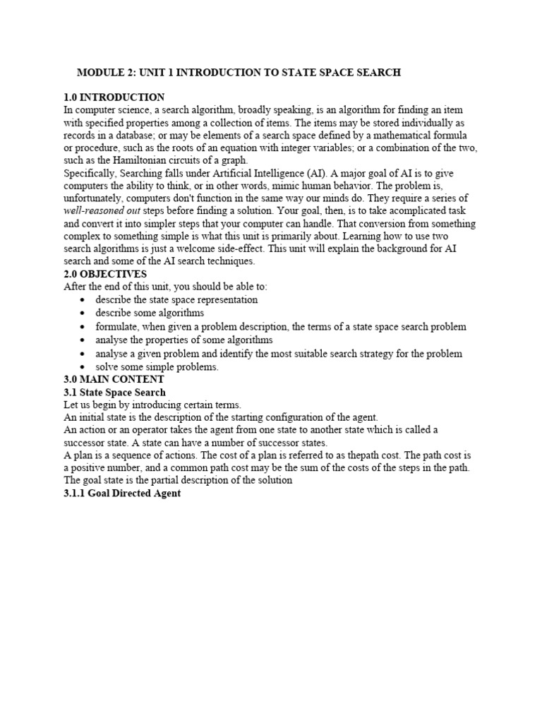 Module 2-Unit 1 Introduction To State Space Search | PDF | Artificial ...
