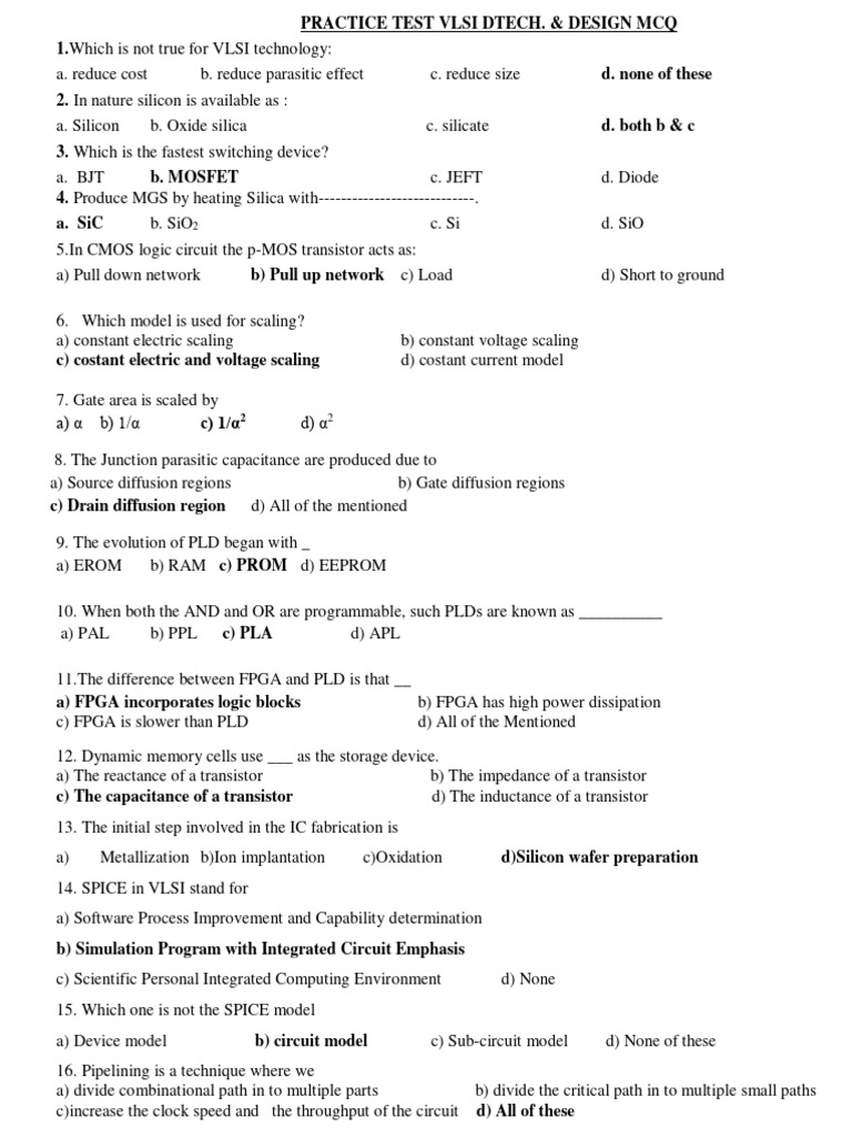 Practice Test MCQ Vlsi | PDF | Mosfet | Field Effect Transistor Practice Test MCQ Vlsi | PDF | Mosfet | Field Effect Transistor