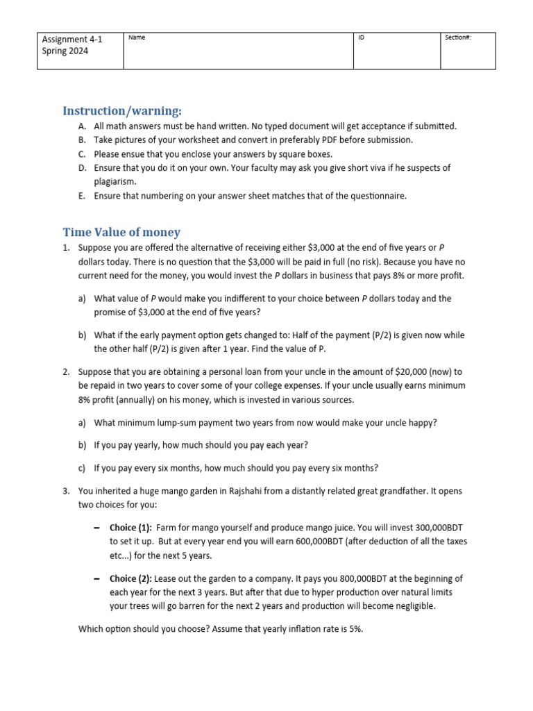 Assignment 4 1 TVM Math | PDF | Present Value | Economies