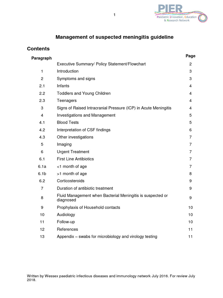 Management of Suspected Meningitis Guideline | PDF | Meningitis ...