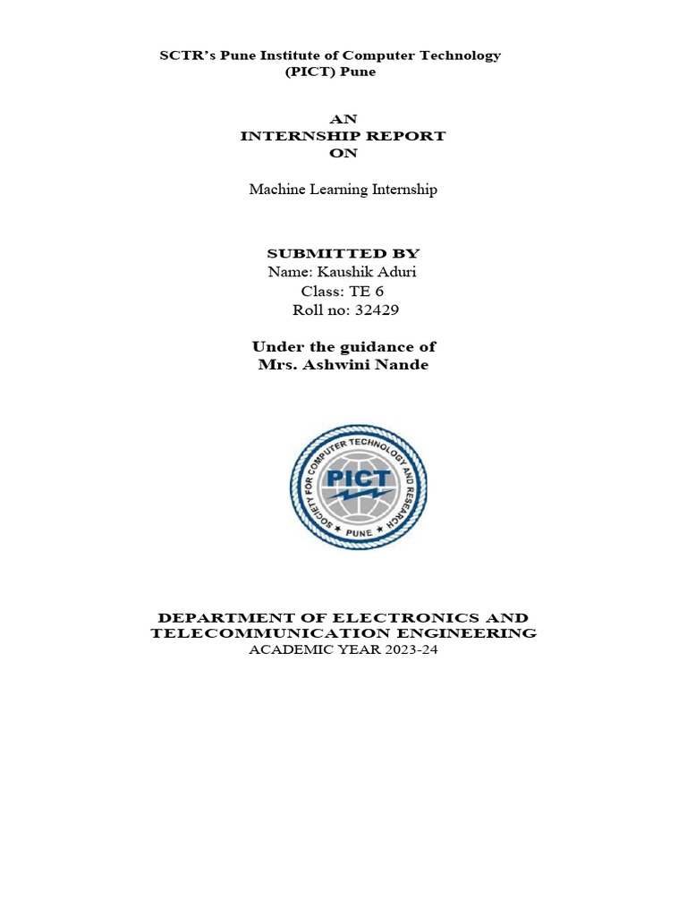 Machine Learning Internship Report | PDF | Computing