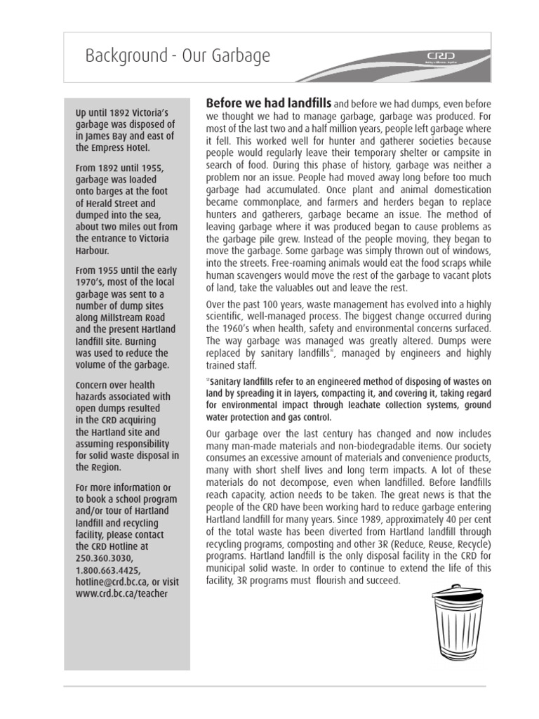 Backgrounder Garbage | PDF | Municipal Solid Waste | Landfill