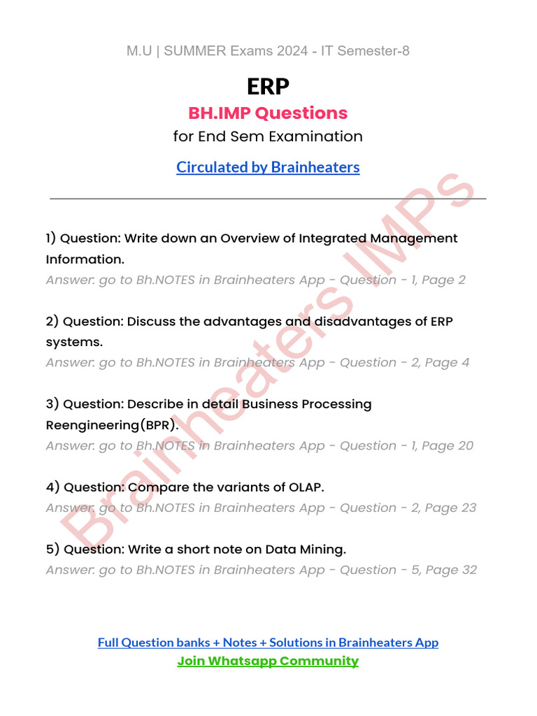 ERP Exam Prep: IT Semester-8 2024 | PDF | Business | Business Economics