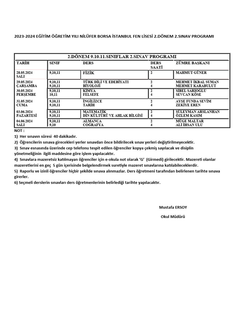 2.dönem 2.yazili Sinav Programi | PDF