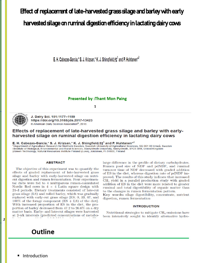 Effect of Replacement of Late-Harvested Grass Silage and Barley With ... Effect of Replacement of Late-Harvested Grass Silage and Barley With ...