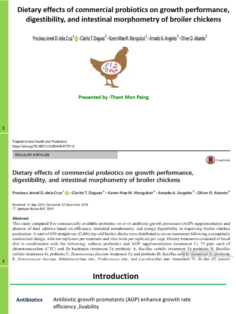 Dietary Effects of Commercial Probiotics On Growth Performance ...