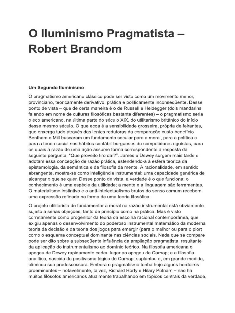 O Iluminismo Pragmatista - Robert Brandom | PDF