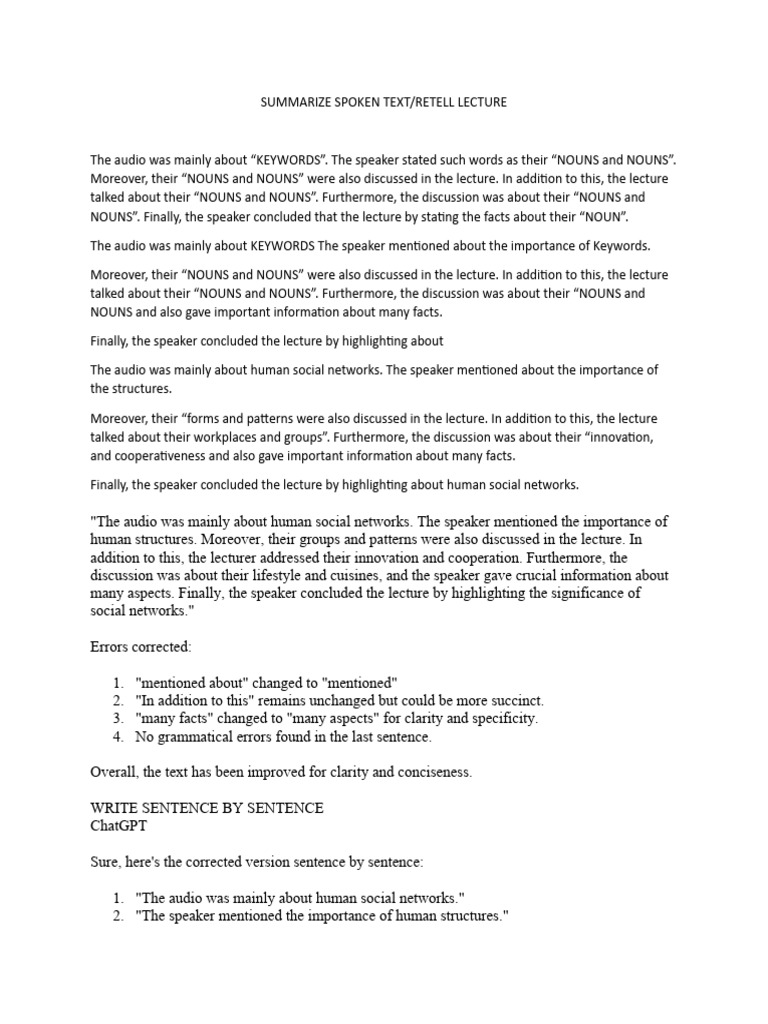 Summarize Spoken Text | PDF | Cognitive Science | Language Mechanics