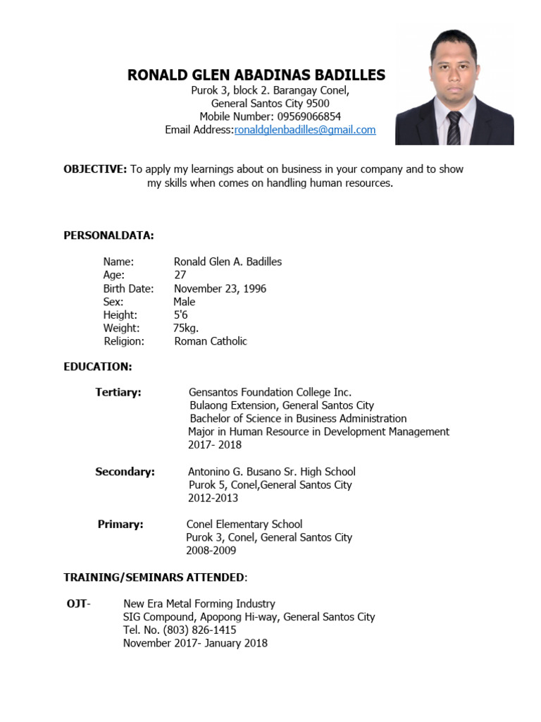 Badilles Ronald Glen Updated | PDF | Business